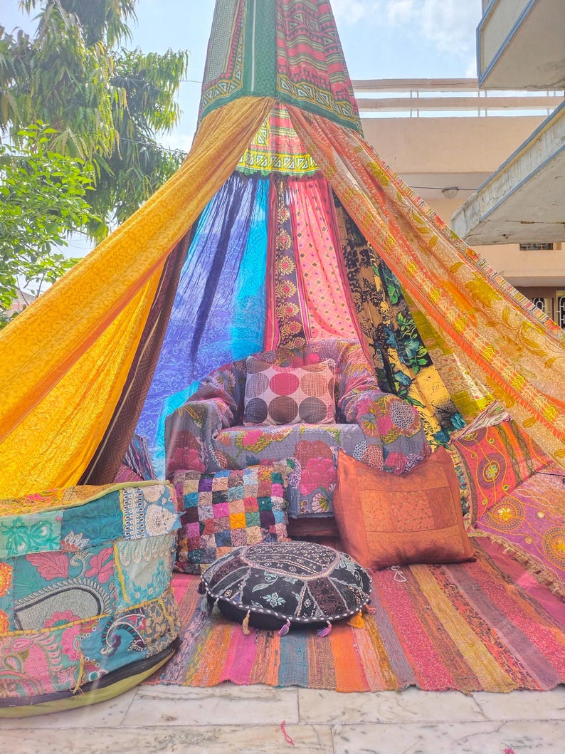 Boho Canopy Saree Tent - Bed Canopy | Bohemian Wedding Backdrop | Gypsy ...