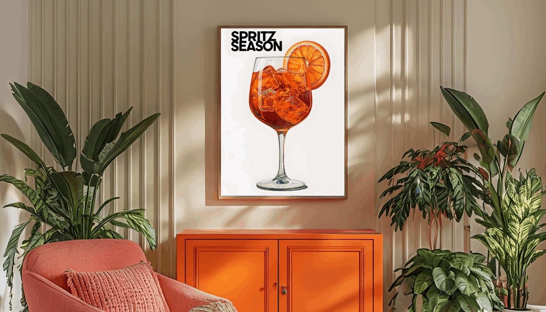 Aperol Spritz Print, Trendy Minimalist Retro Decor, Bar Car Drink Room ...