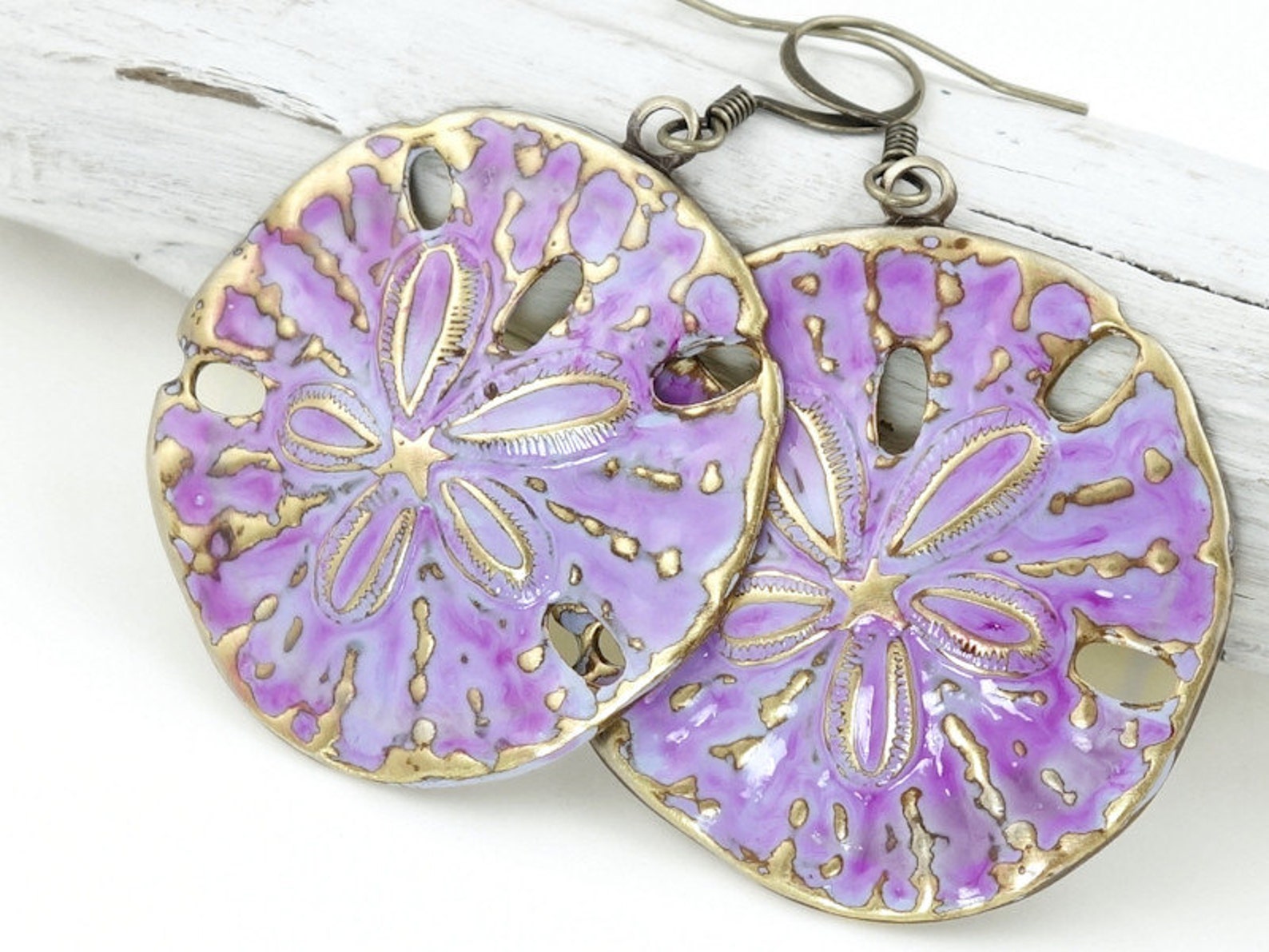 Purple Sand Dollar Earrrings Lavender Periwinkle Beach Wedding Jewelry ...
