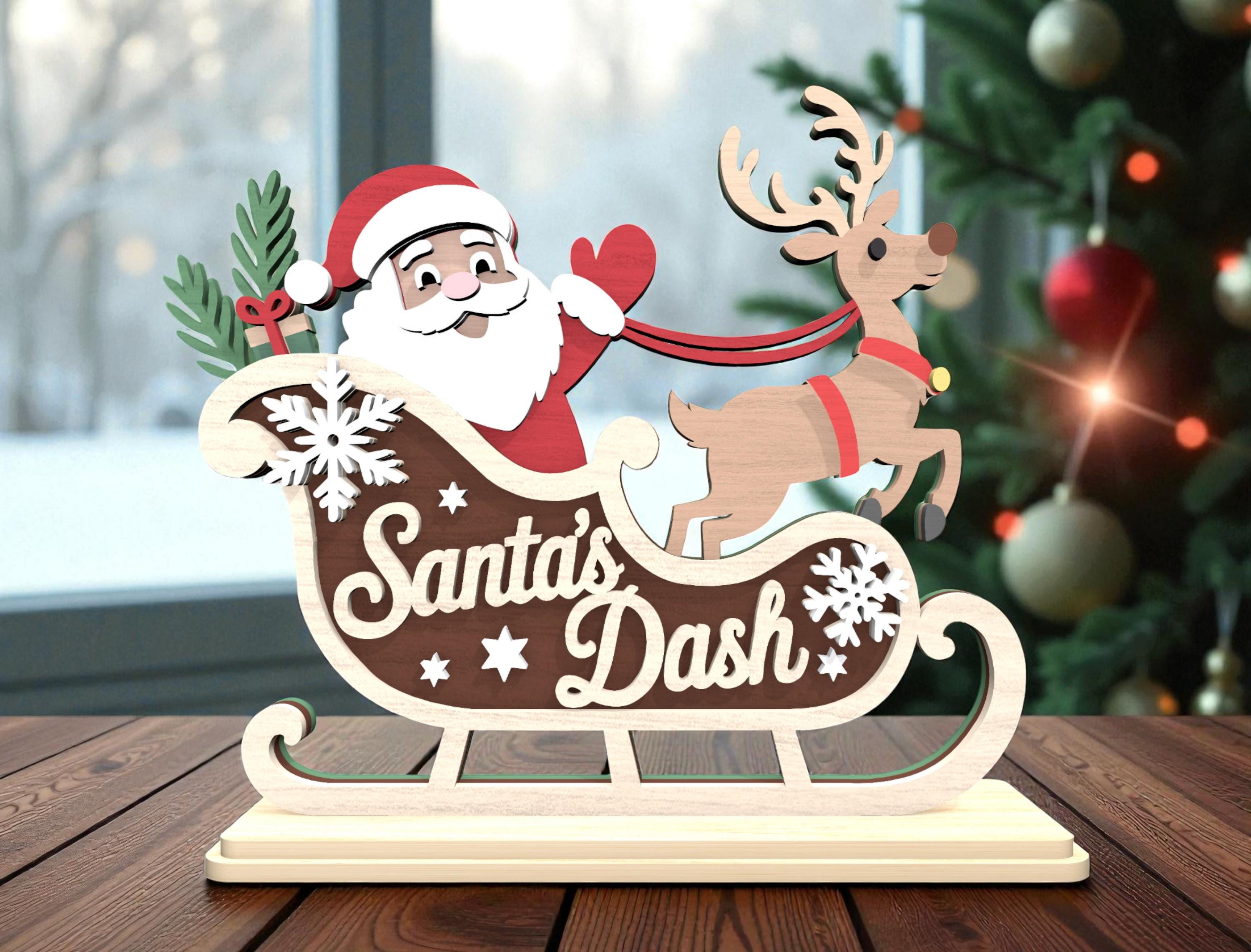 Santa Sleigh With Reindeer Laser Cut File SVG , 3D Layered Christmas ...