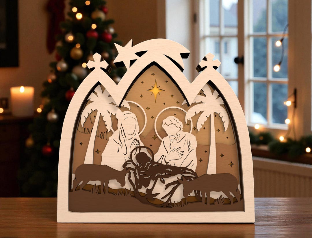 Nativity Scene Layered Laser Cut File SVG, Holy Family Christmas Light ...