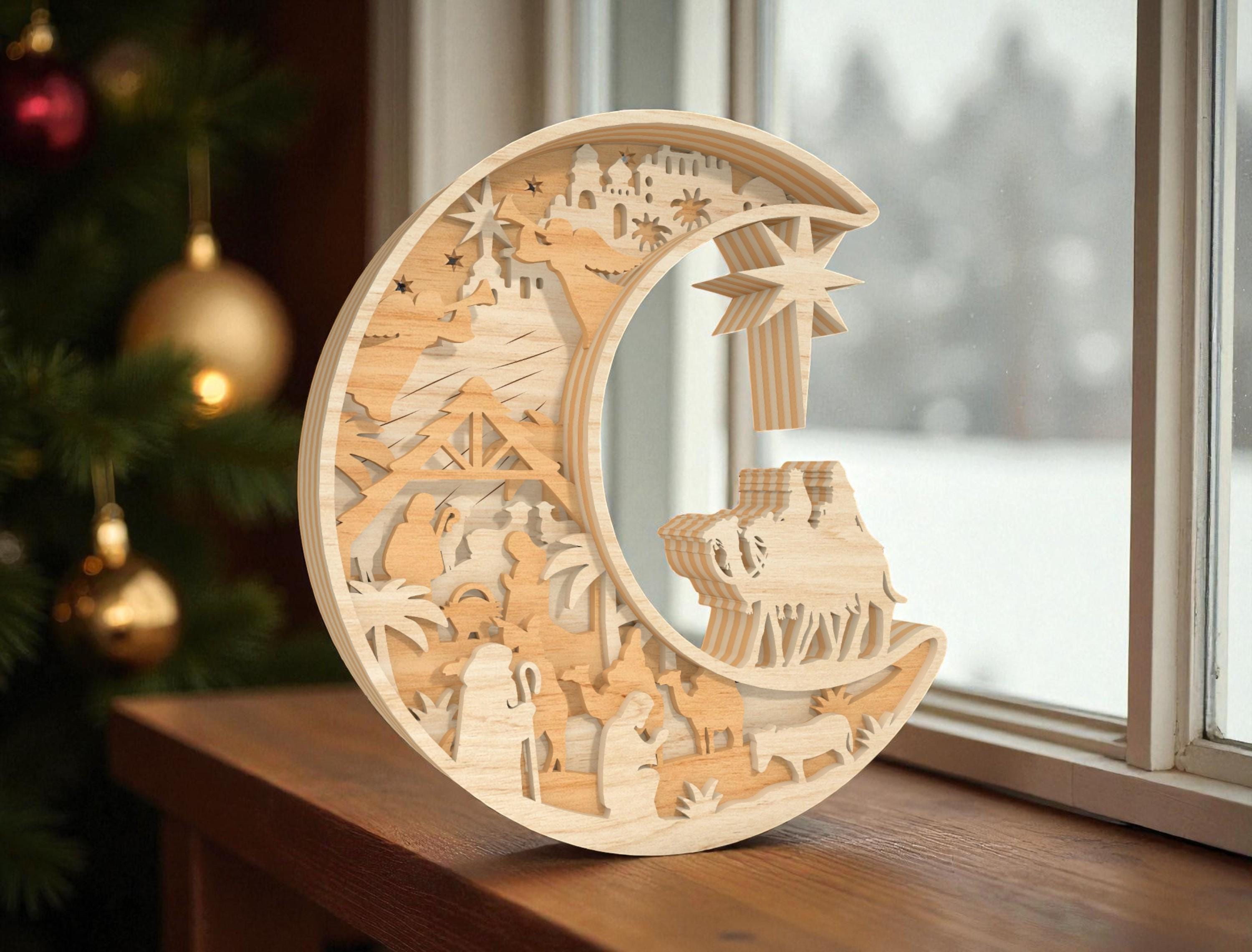 Nativity Moon Scene Svg , Layered Christmas Laser Cut File, Holy Family ...