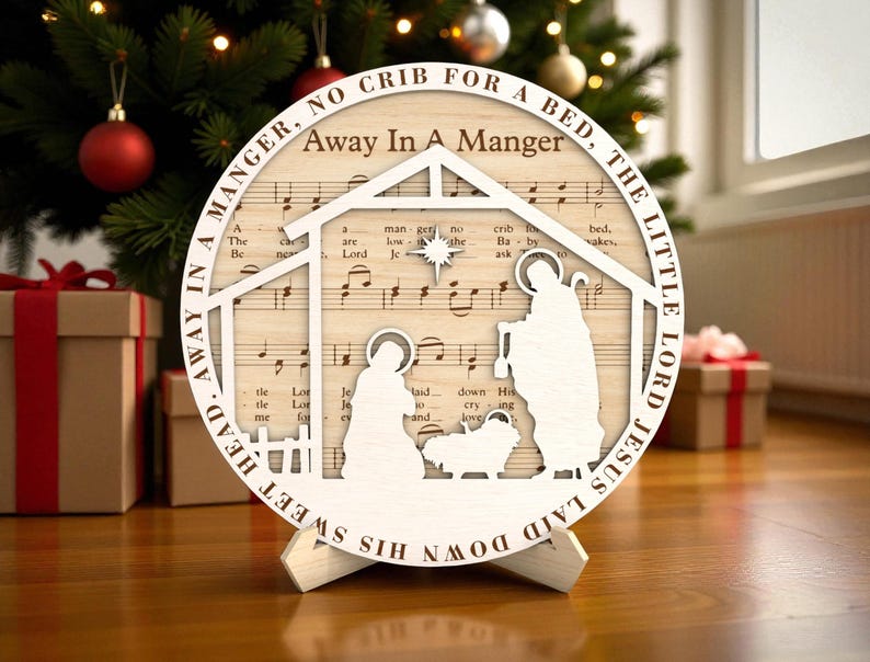 Away in A Manger Nativity Scene SVG, Holy Family Laser Cut File ...