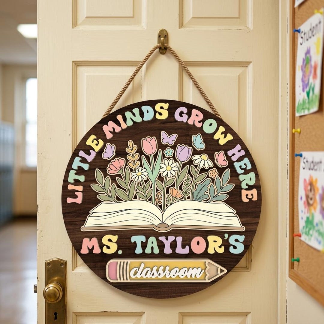 Little Minds Grow Here SVG, Personalized Teacher Classroom Sign, Book ...