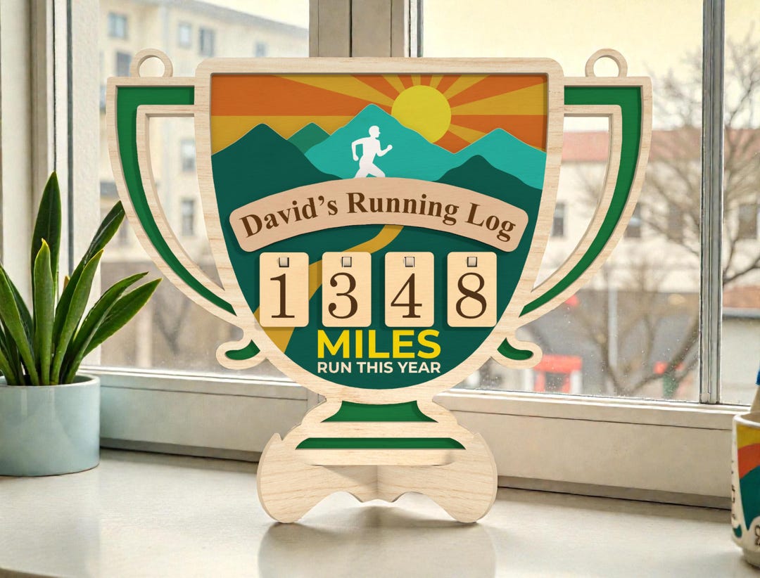 Personalized Trophy Miles Tracker Laser Cut File SVG, Running Log ...