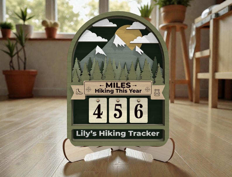 Hiking Miles Tracker Layered Laser Cut File SVG, Mountain Adventure ...