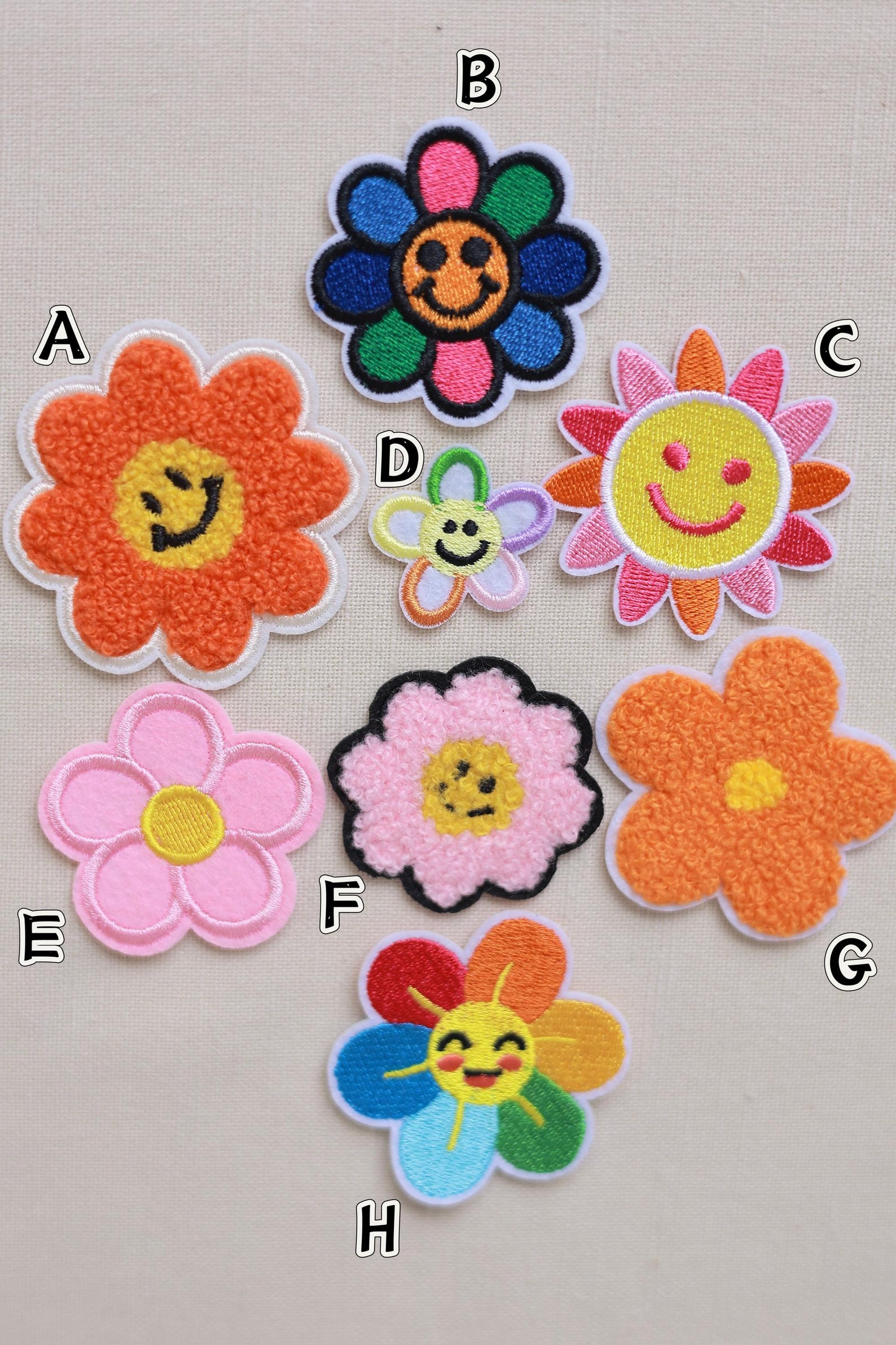 Smiley Face Flower Patches – Chenille Iron on Appliques for Clothes ...