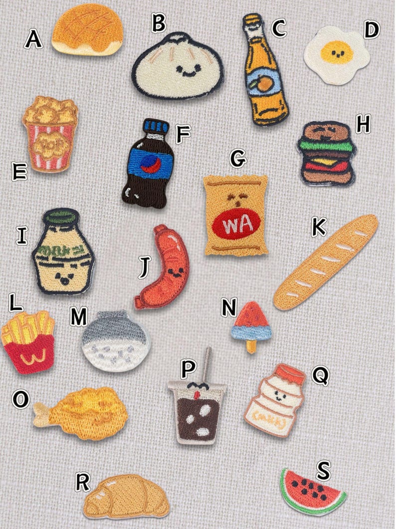 Cute Food Iron on Patch Set – Embroidered Snack, Drink, and Dessert ...