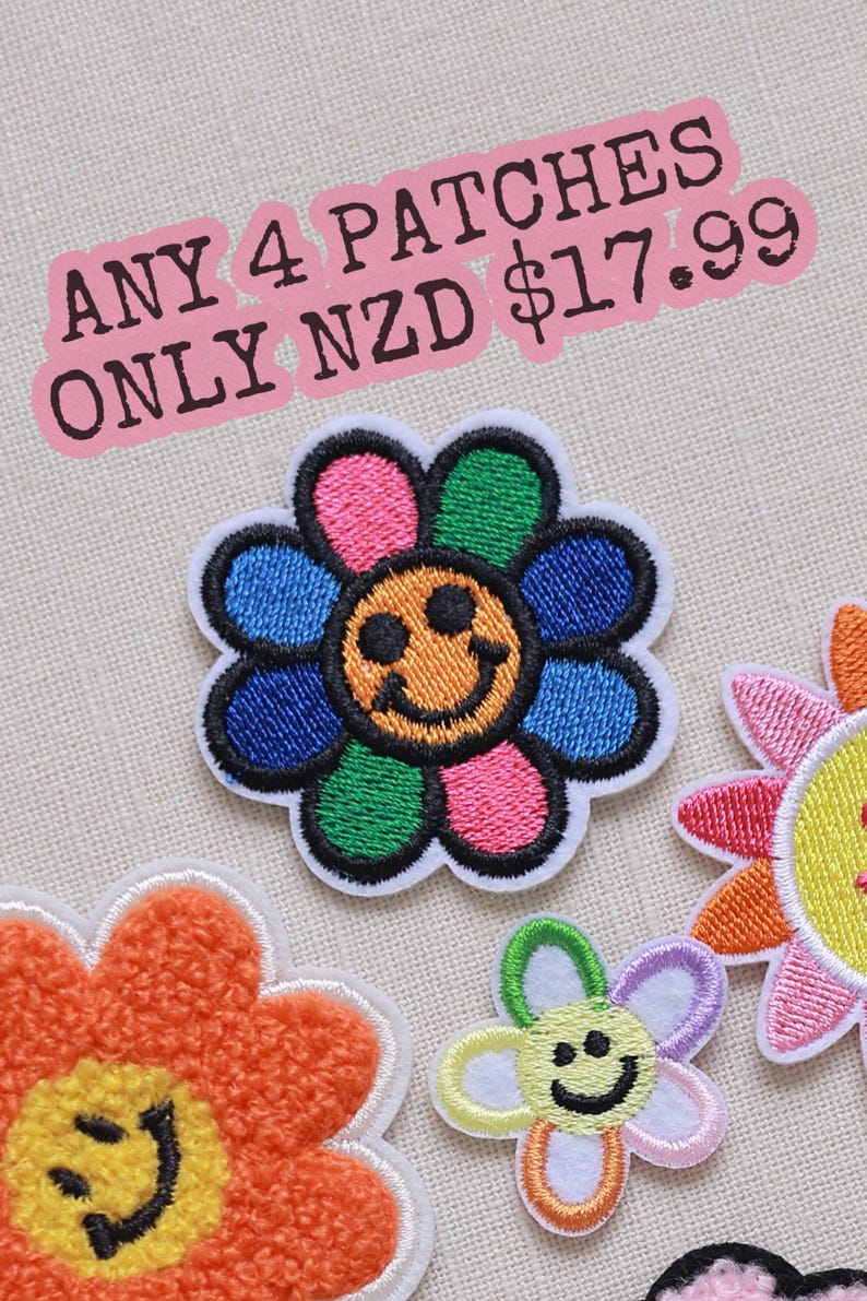 Smiley Face Flower Patches – Chenille Iron on Appliques for Clothes ...