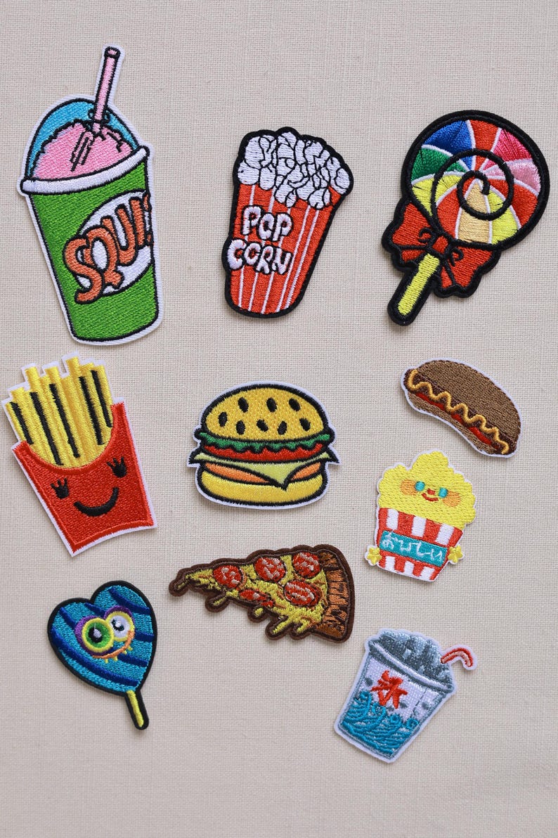 Fast Food Iron on Patch Set: Embroidered Appliques for Clothes & Bags ...