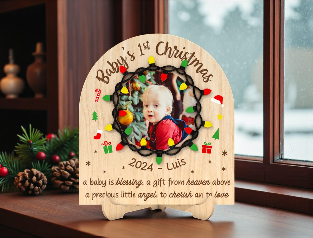 Baby’s First Christmas Photo Frame SVG, Personalized Newborn Holiday ...