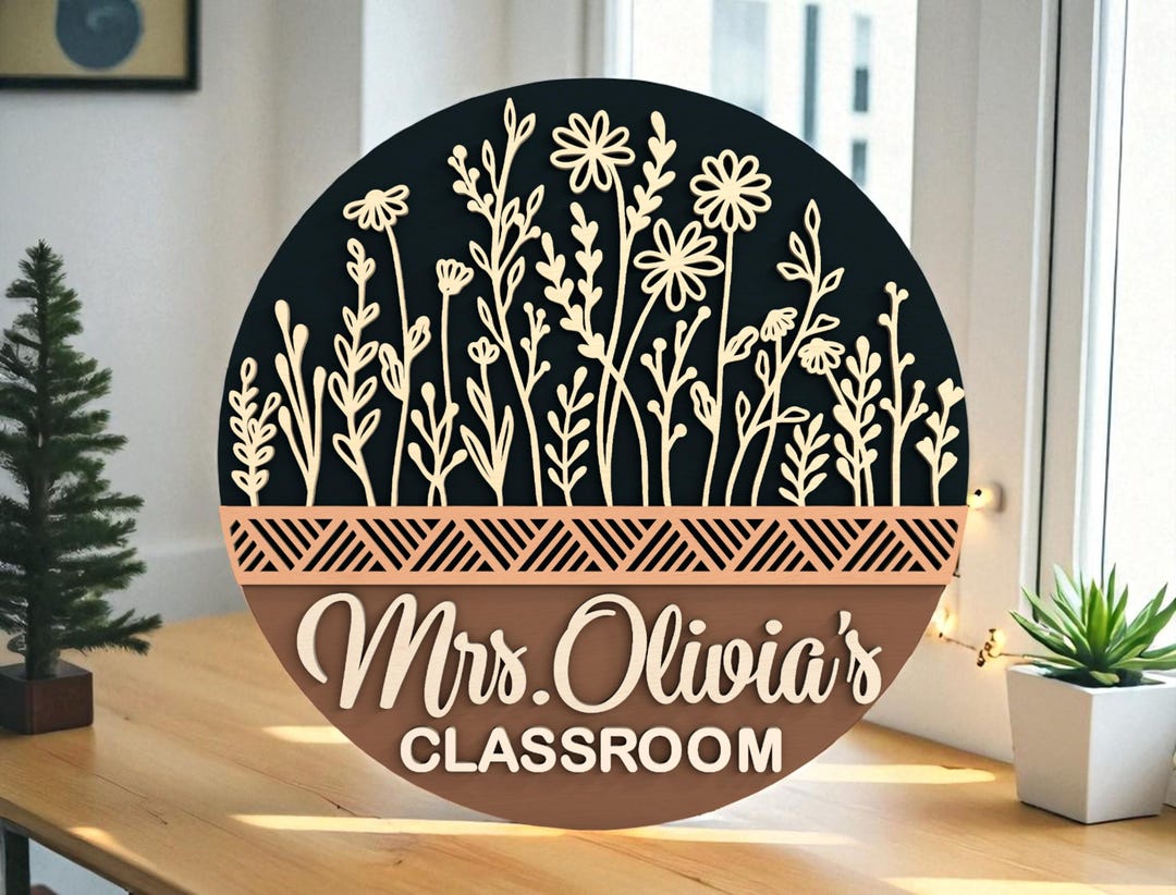 Boho Wildflower Teacher Sign SVG, Personalized Classroom Door Hanger ...