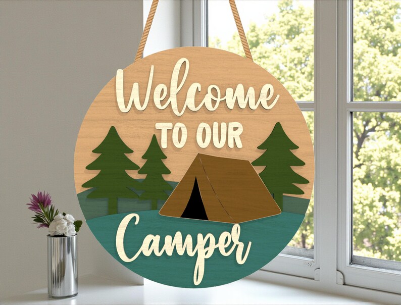 Welcome to Our Camper Laser Cut File SVG, Tent Camping Sign, RV Door ...
