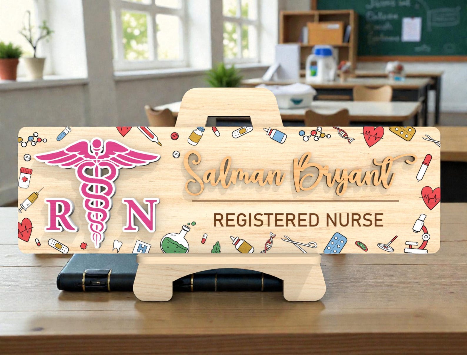 RN Caduceus Desk Name Plate SVG, Registered Nurse Medical Office Sign ...