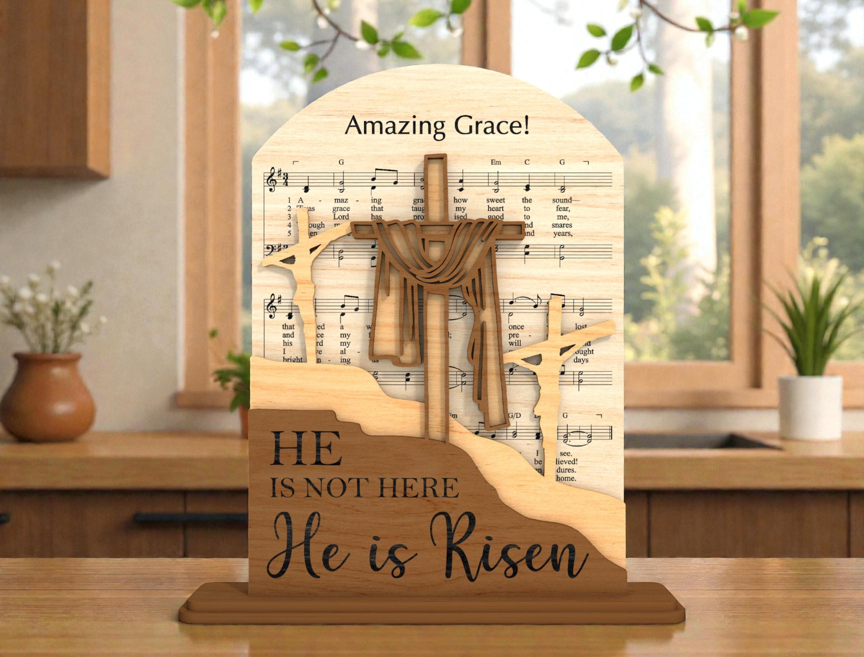 He is Risen Laser Cut File SVG, Amazing Grace Hymn With Draped Cross ...