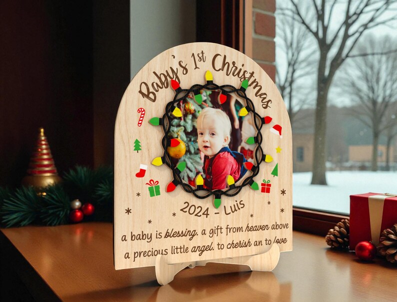 Baby’s First Christmas Photo Frame SVG, Personalized Newborn Holiday ...