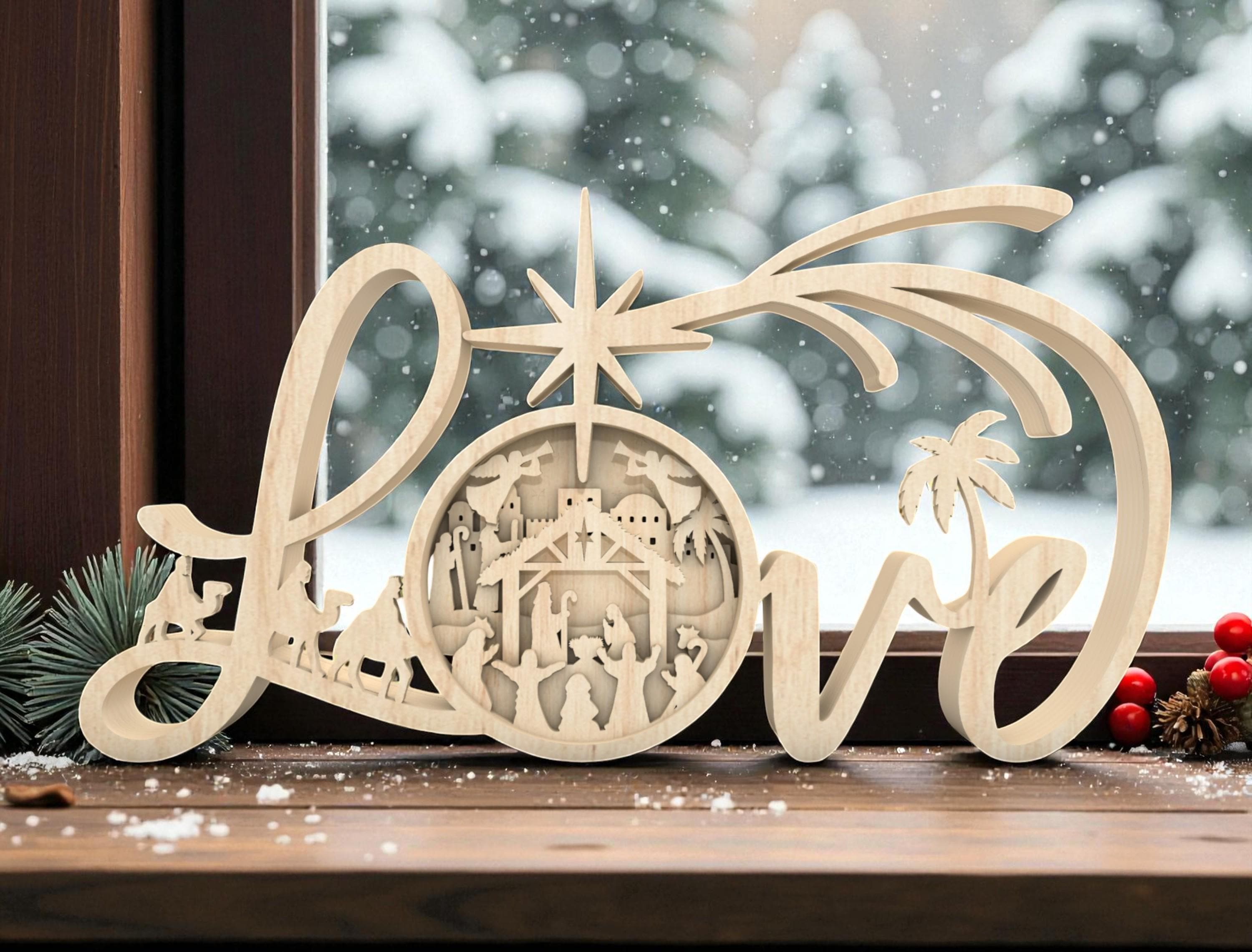 Love Nativity Scene SVG, Christian Christmas Decor Laser Cut File, Holy ...