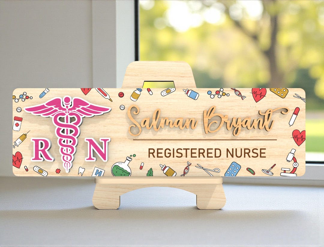 RN Caduceus Desk Name Plate SVG, Registered Nurse Medical Office Sign ...