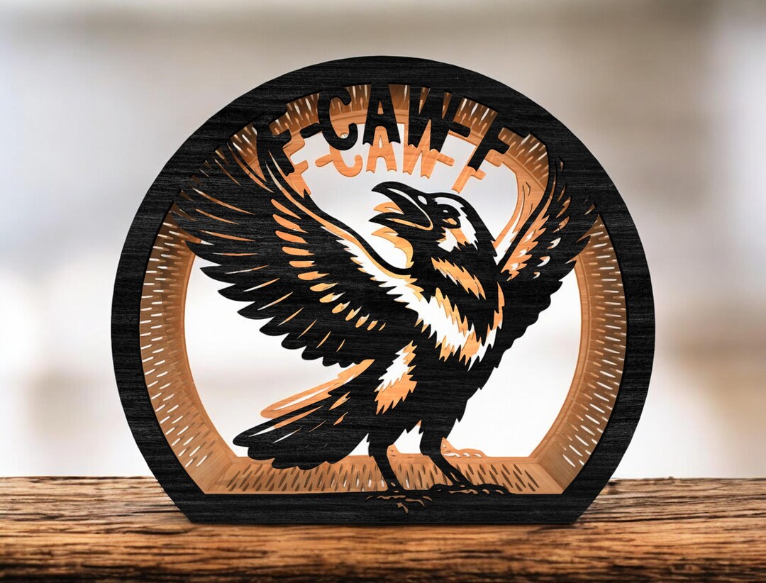 Flying Crow Lantern Laser Cut File SVG, Raven Wings Spread Light Box ...