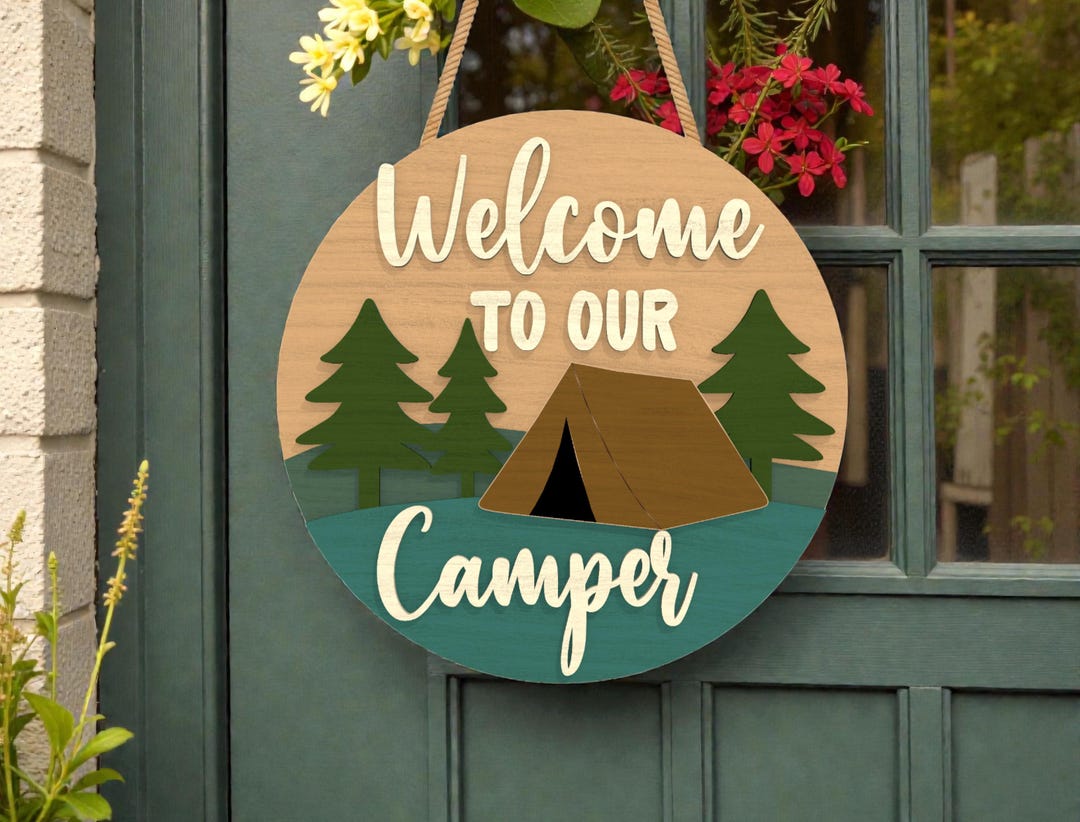 Welcome to Our Camper Laser Cut File SVG, Tent Camping Sign, RV Door ...