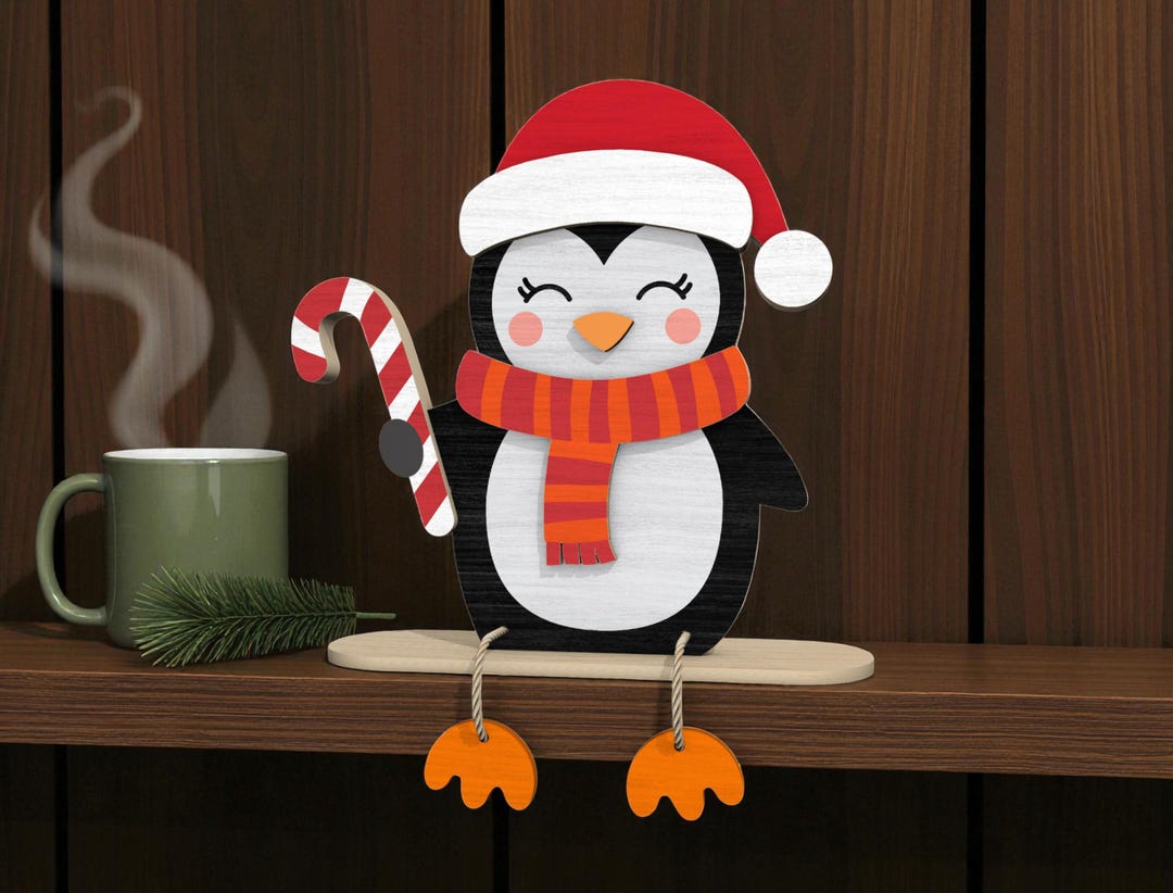 Christmas Penguin Shelf Sitter SVG, Holiday Laser Cut File, Glowforge ...