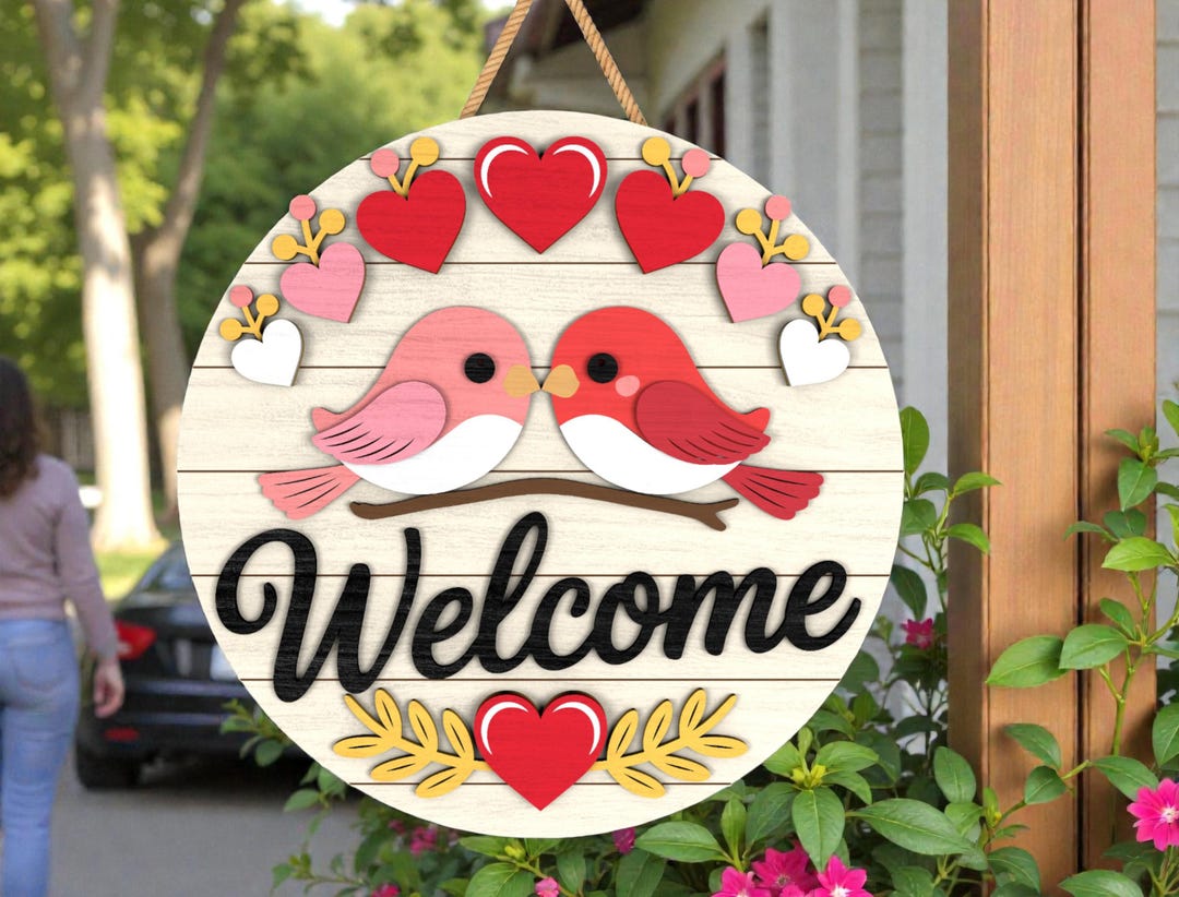 Welcome Birds Door Hanger Laser Cut File SVG, Love Birds Layered Sign ...