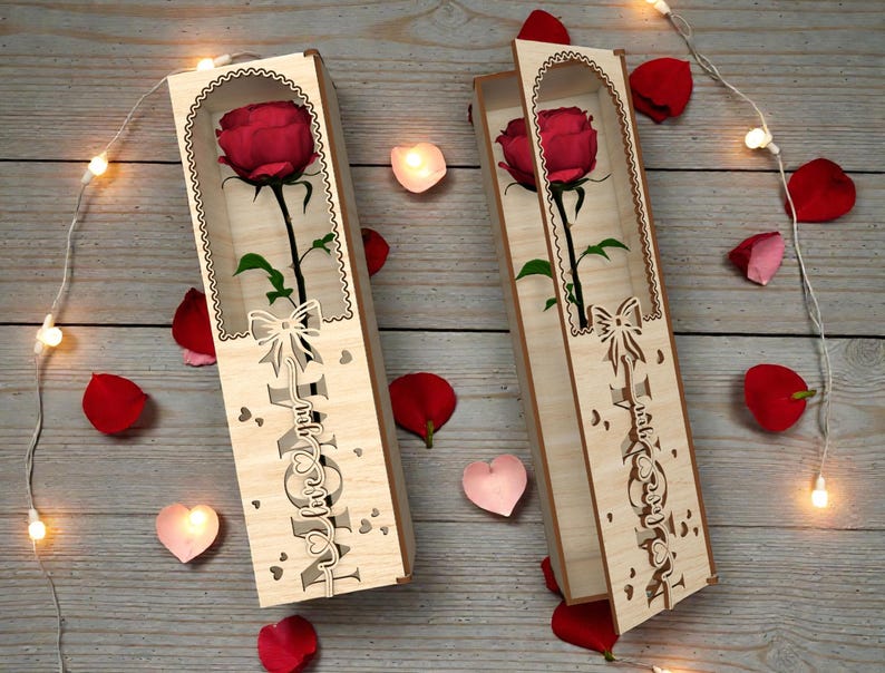I Love You Rose Box SVG, Valentines Day Gift, Wooden Flower Case Laser ...