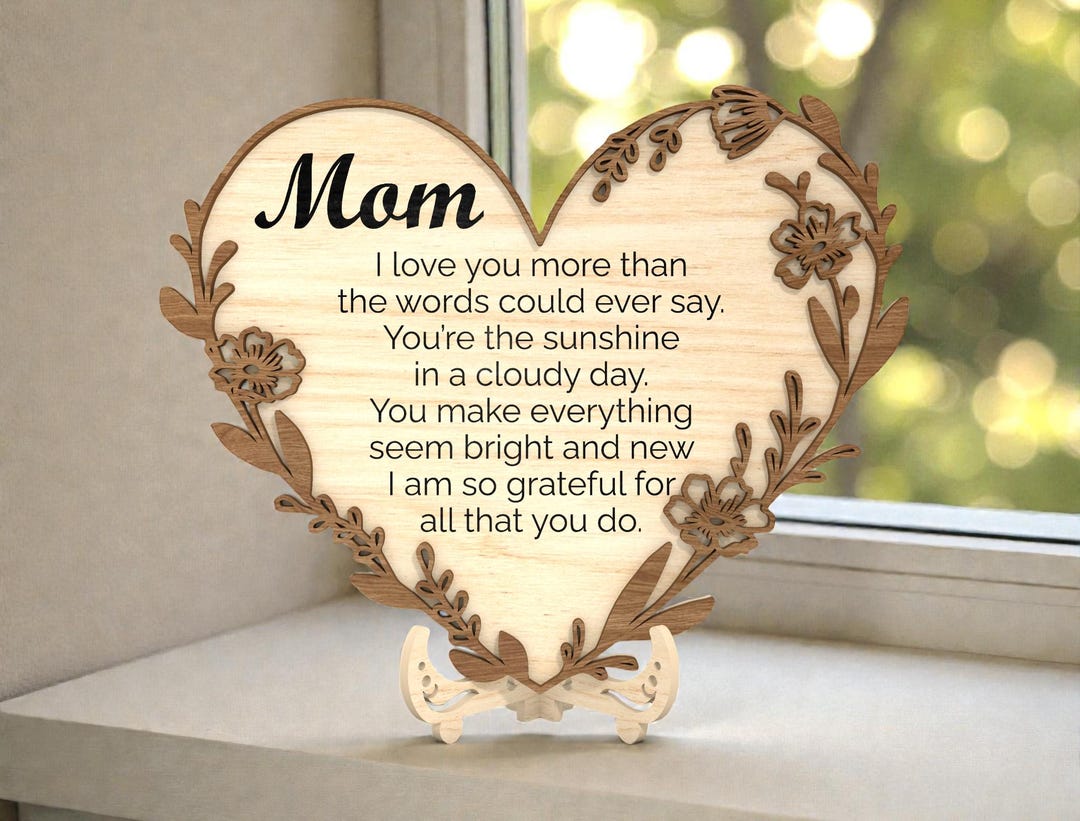 Mam I Love You Wooden Heart Sign Svg, Heart Floral Laser Cut File Svg ...
