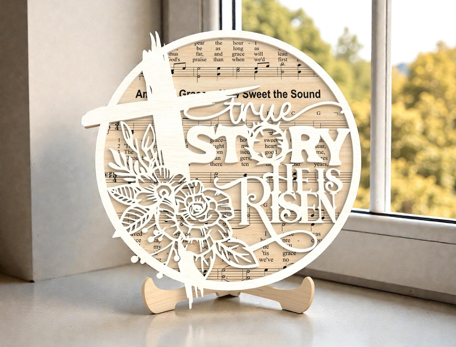 He is Risen Laser Cut File SVG, True Story Easter Sign, Floral Cross ...