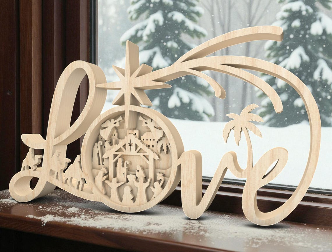Love Nativity Scene SVG, Christian Christmas Decor Laser Cut File, Holy ...