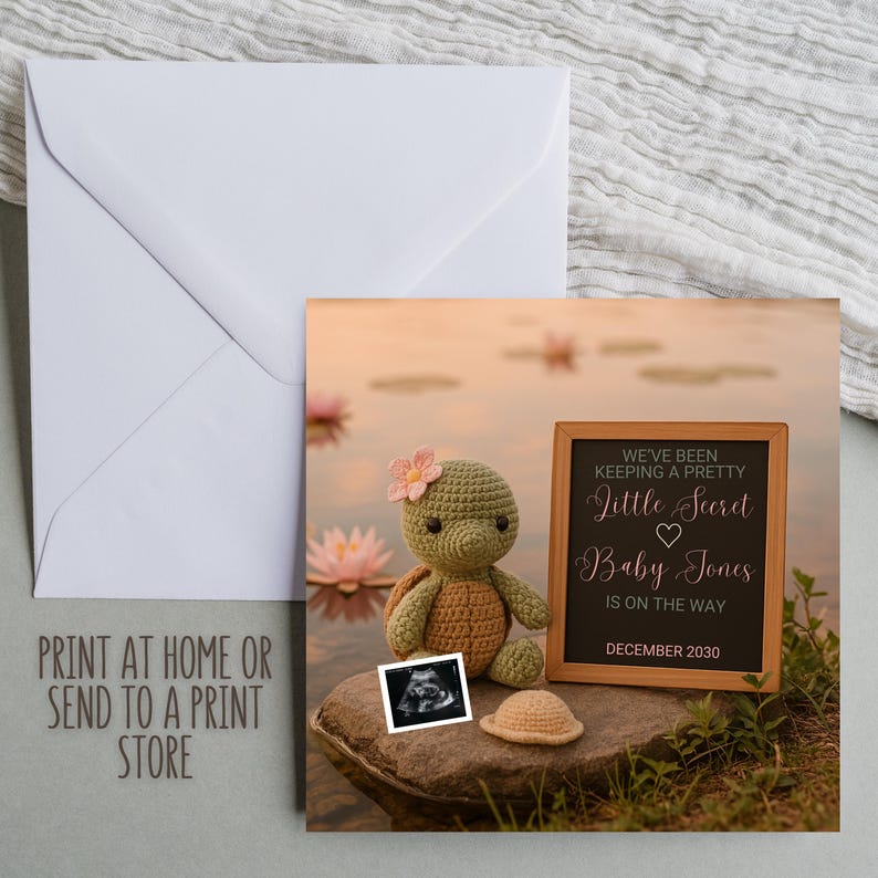 Turtle Baby Announcement Canva Template | Editable Lakeside Pregnancy ...