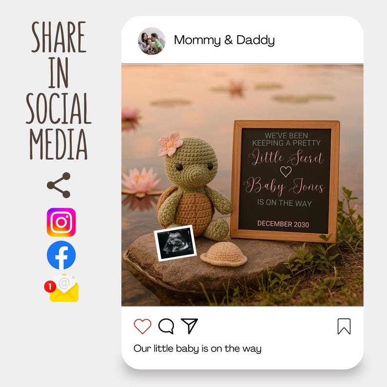 Turtle Baby Announcement Canva Template | Editable Lakeside Pregnancy ...
