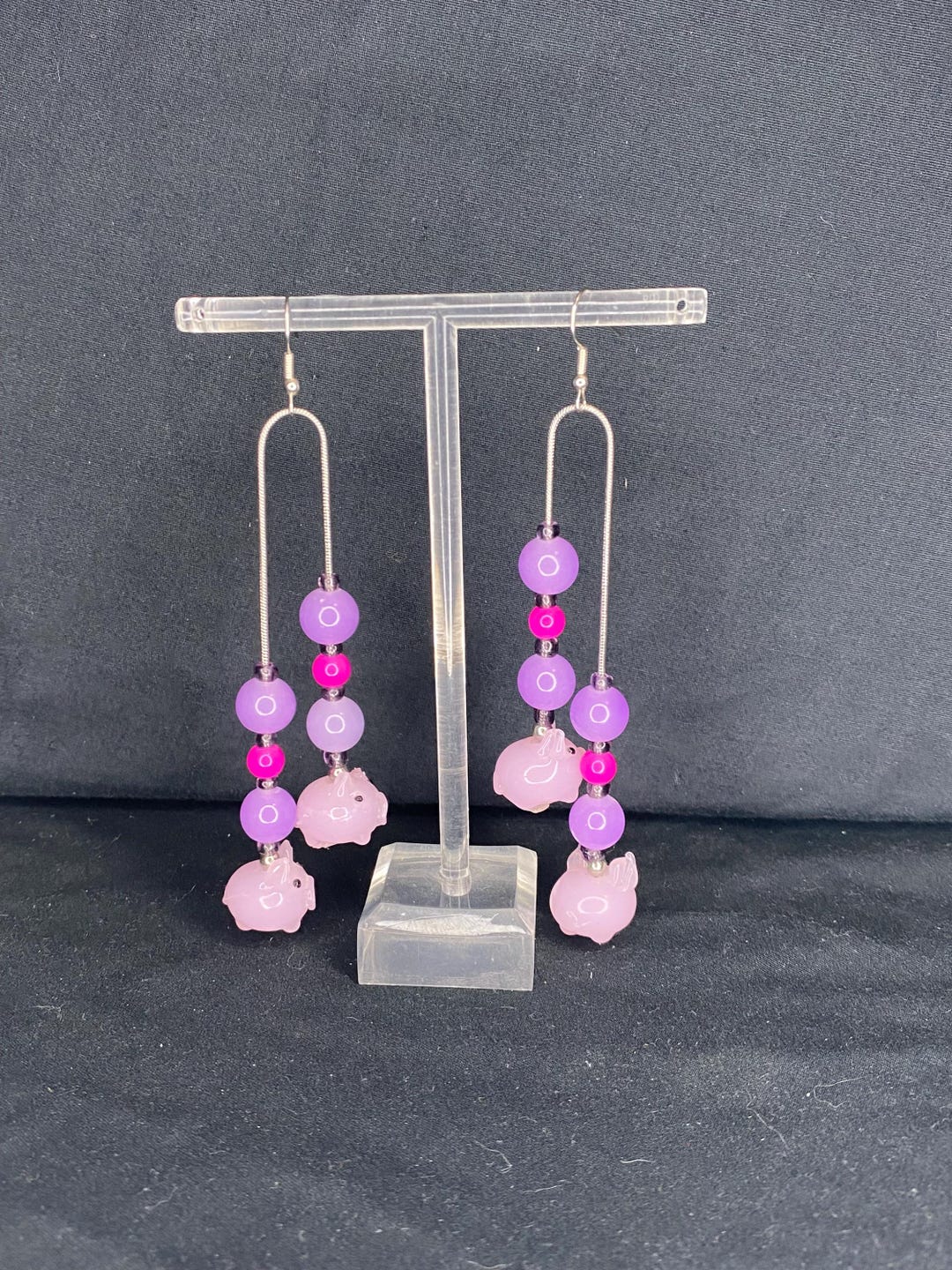 Pretty Pink Piggies- Pink & Purple Pig Dangler Fidget Earrings - Etsy