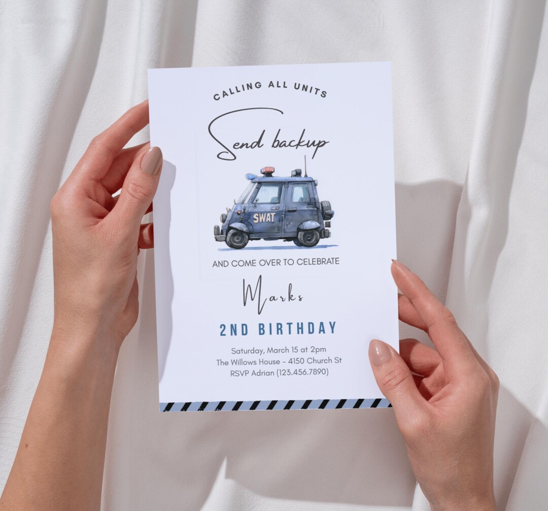 SWAT Car Birthday Party Invitation, Police SWAT Team Birthday Invite ...