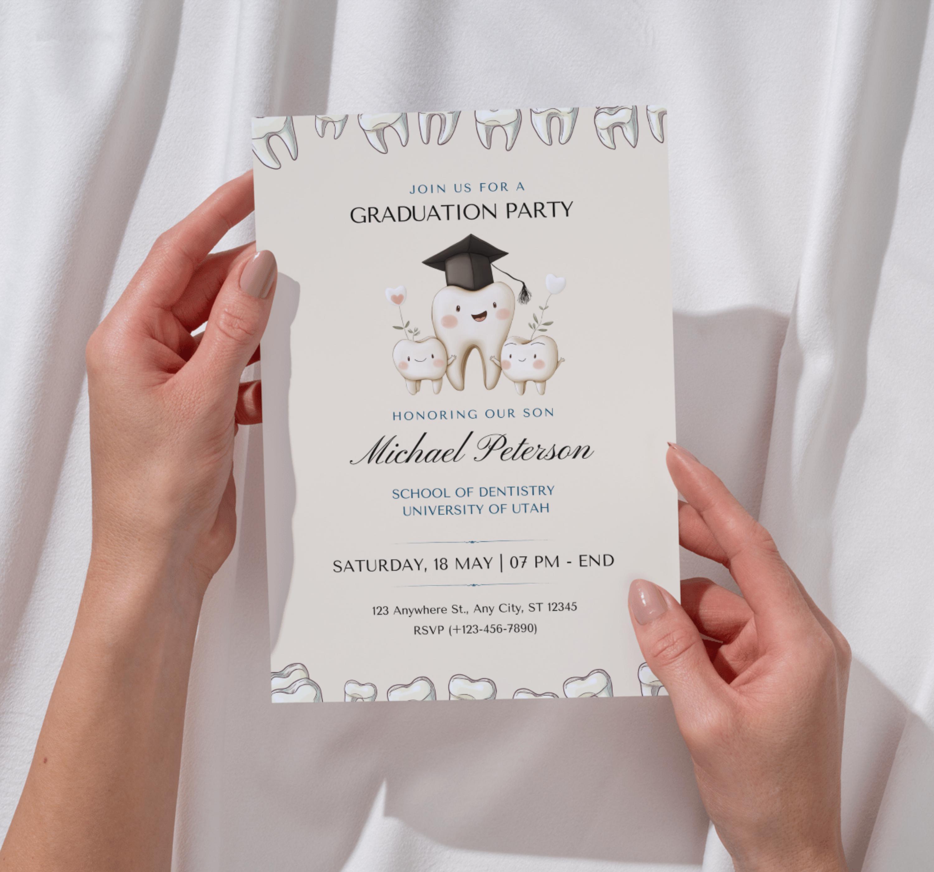 Editable Dental Graduation Invitation, Dental School, Dentist, or ...