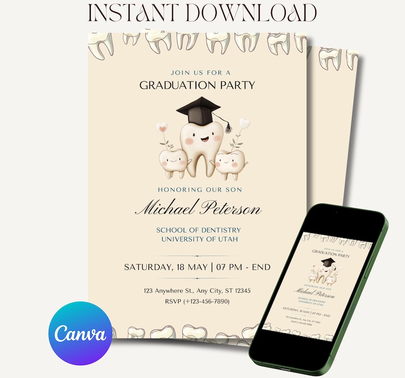 Editable Dental Graduation Invitation, Dental School, Dentist, or ...