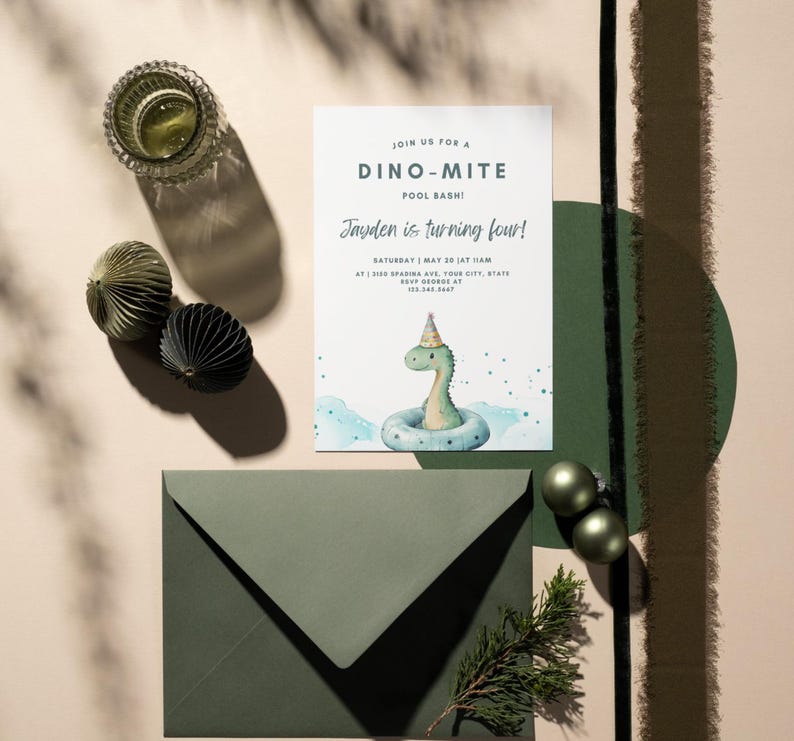 Dinosaur Pool Birthday Invitation, Editable T-rex Pool Float Invite ...