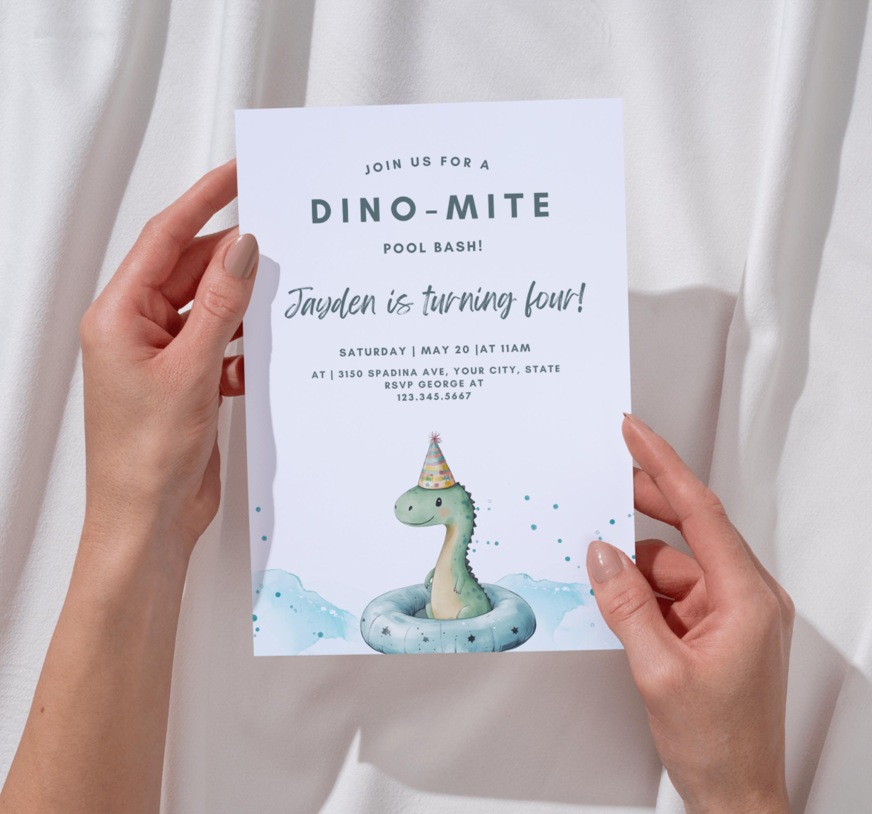 Dinosaur Pool Birthday Invitation, Editable T-rex Pool Float Invite ...