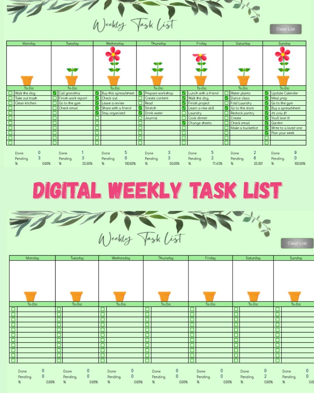 Blooming Weekly Task List: Digital Spreadsheet (google Sheets) - Etsy