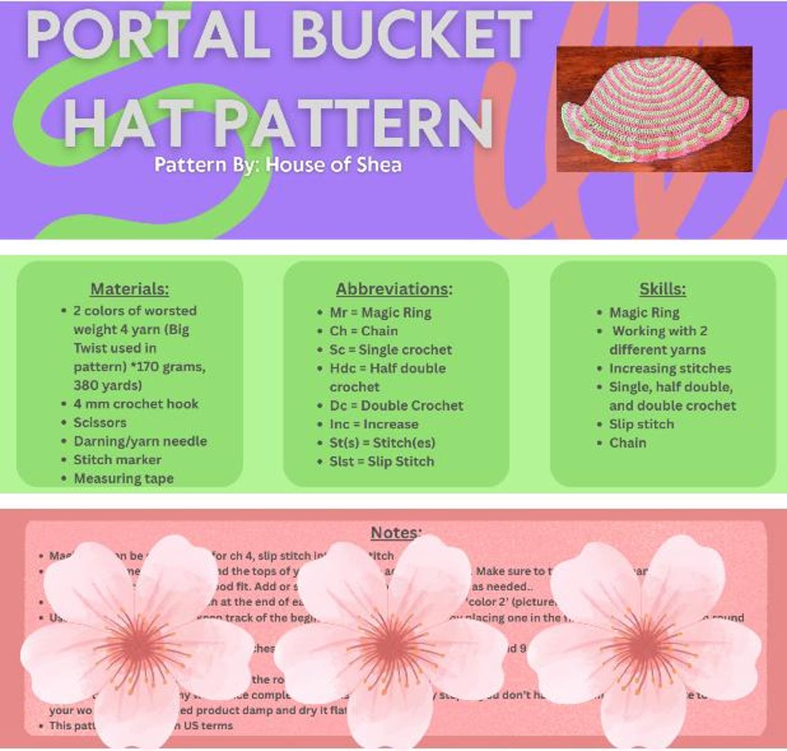 Portal Bucket Hat Pattern, Step by Step Spiral, Picture Instruction ...
