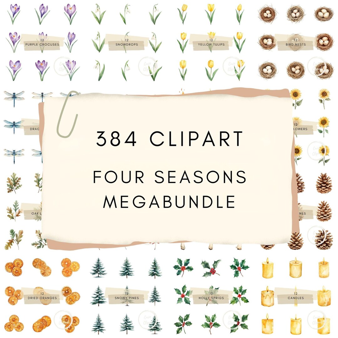 Four Seasons 384 Clipart Megabundle, High-resolution PNG Illustration ...