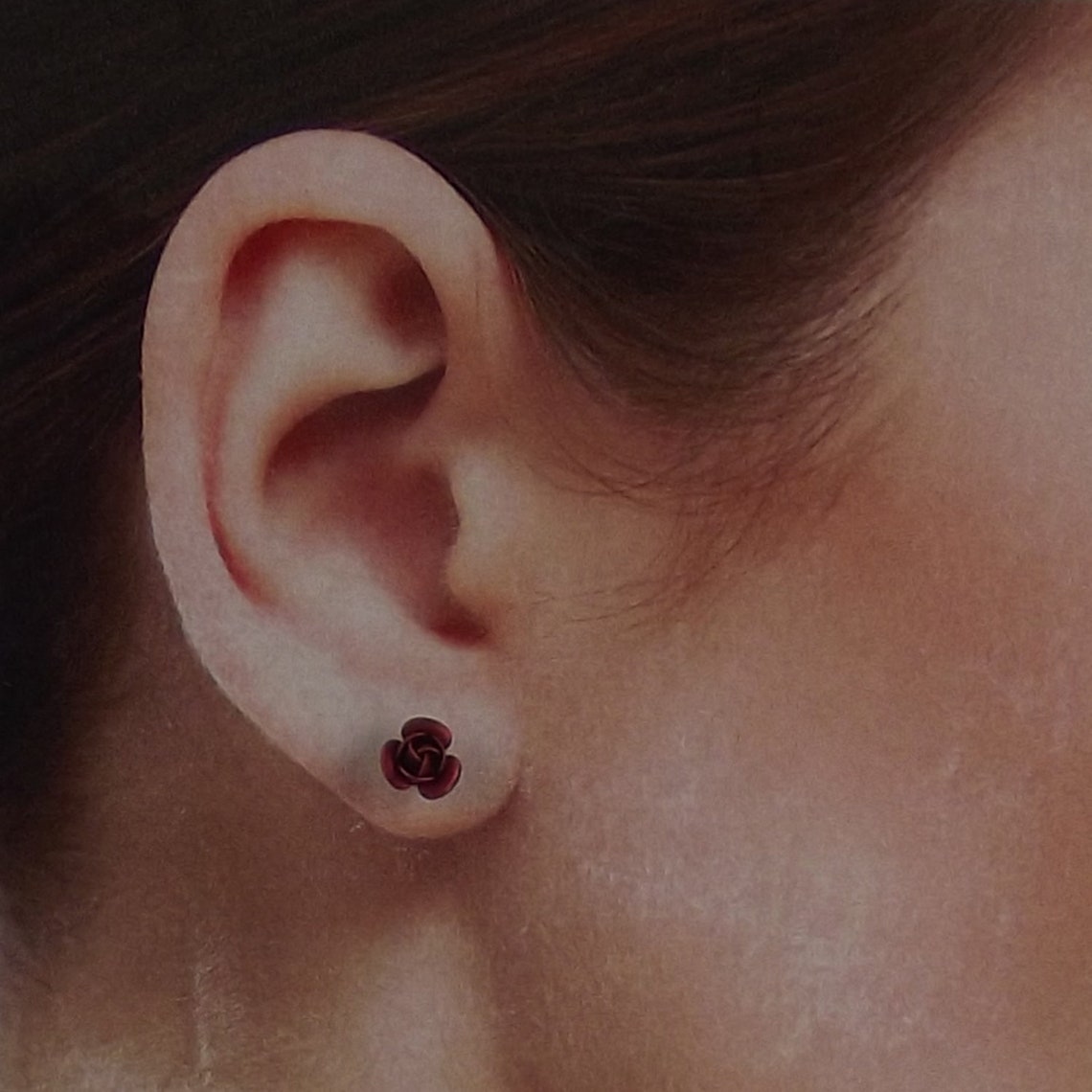 Red Rose Earrings Stud Earrings Minimalist Jewelry Anodized - Etsy