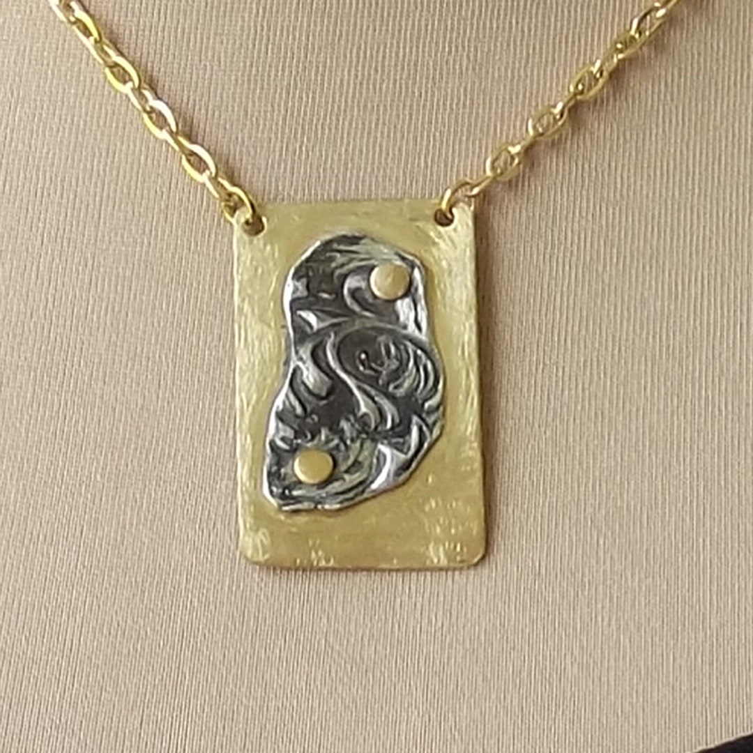 Soft Solder Stamped Gold Pendant Necklace for Men and Women, Oxidized ...