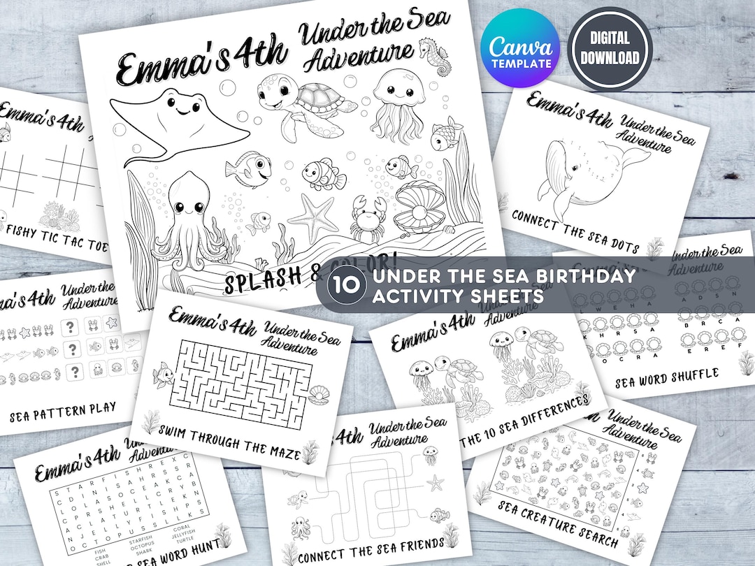 Under the Sea Birthday Activity Sheets for Kids 10 Printable Party ...
