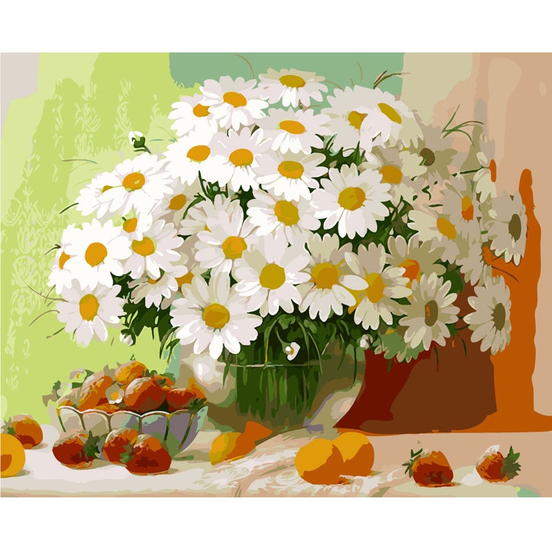 White Daisy Flower Paint by Numbers Kit Adult Floral Bouquet - Etsy
