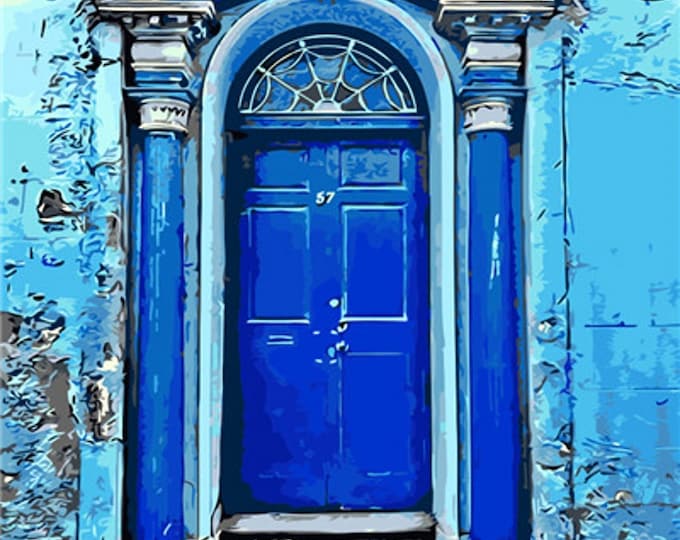 Blue Door Paint by Number Kit, Rustic Column Door DIY Painting Canvas ...