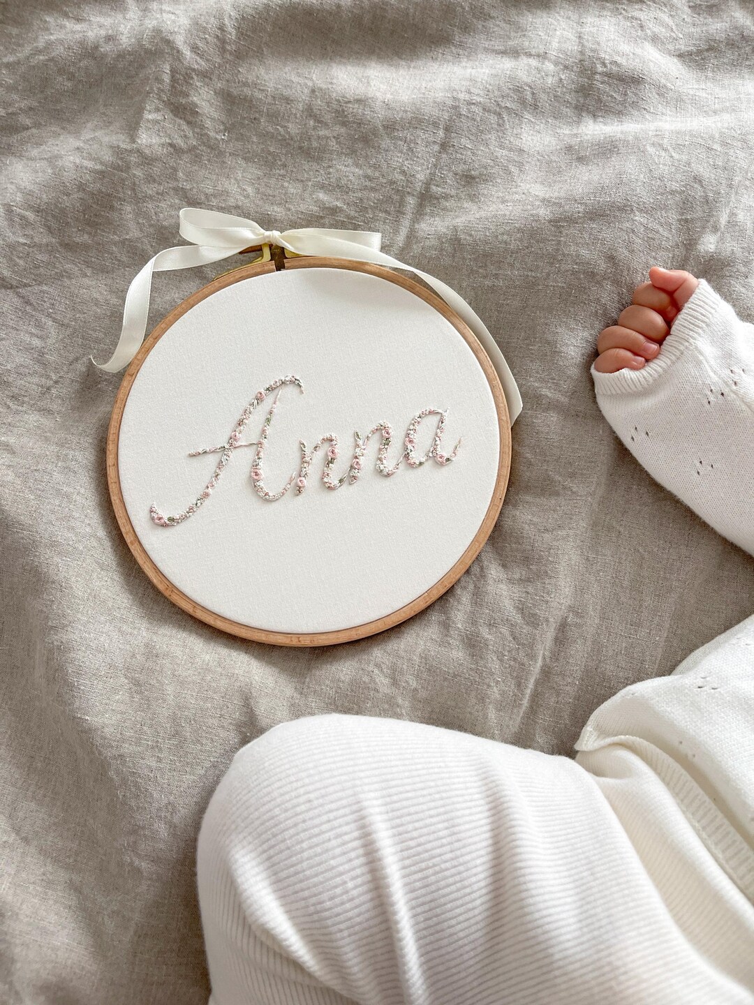 Custom Floral Name Embroidery Hoop - Personalized Wall Art, Nursery ...