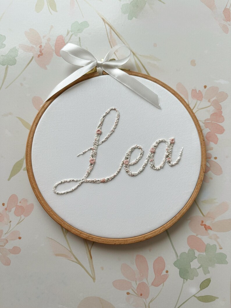 Personalized Baby Name Embroidery Hoop - Floral Hand Embroidered ...