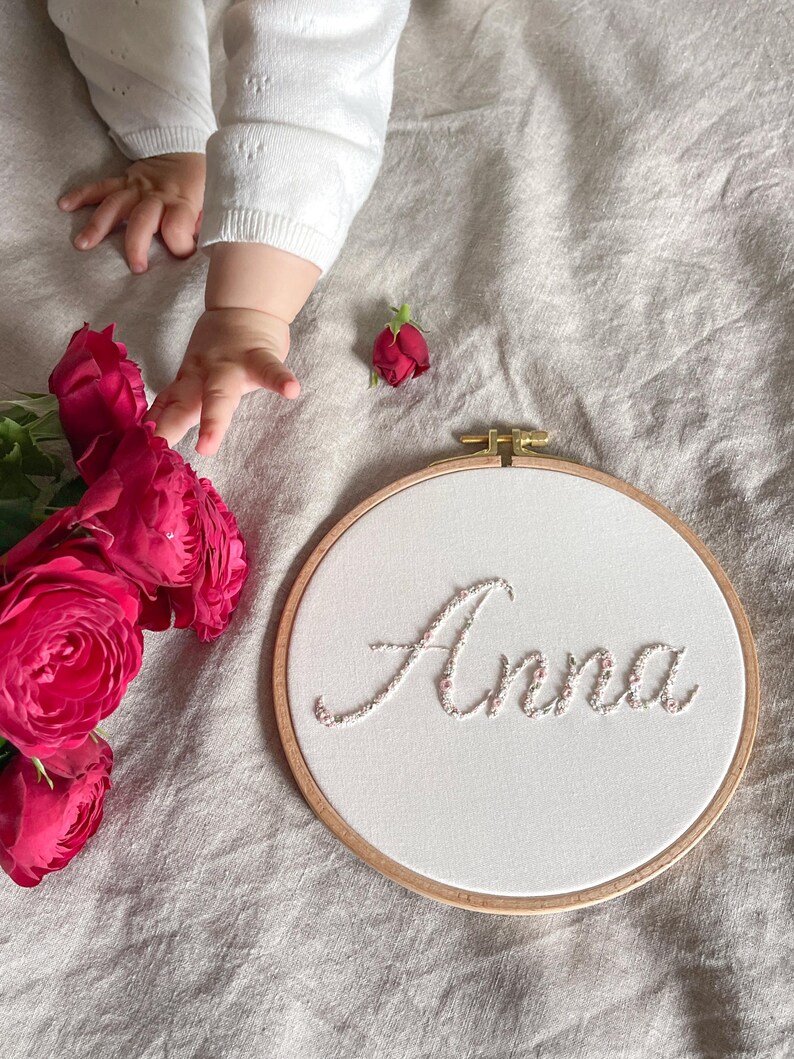 Custom Floral Name Embroidery Hoop - Personalized Wall Art, Nursery ...