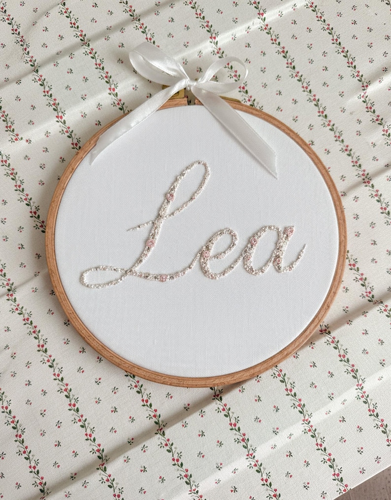 Personalized Baby Name Embroidery Hoop - Floral Hand Embroidered ...